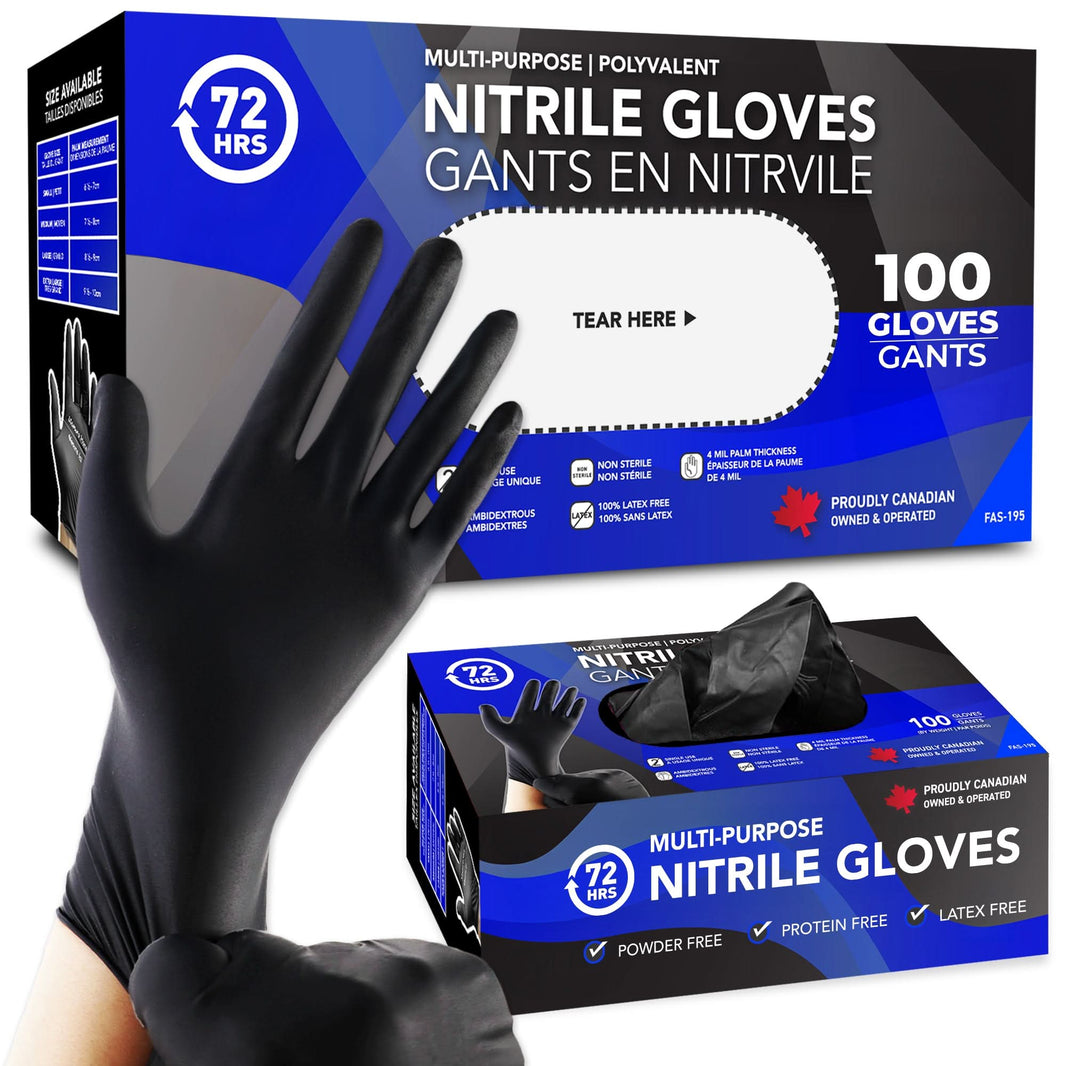 Industrial Grade Nitrile Gloves, Black, Box of 100 Pieces, 8 Mil - 72H ...